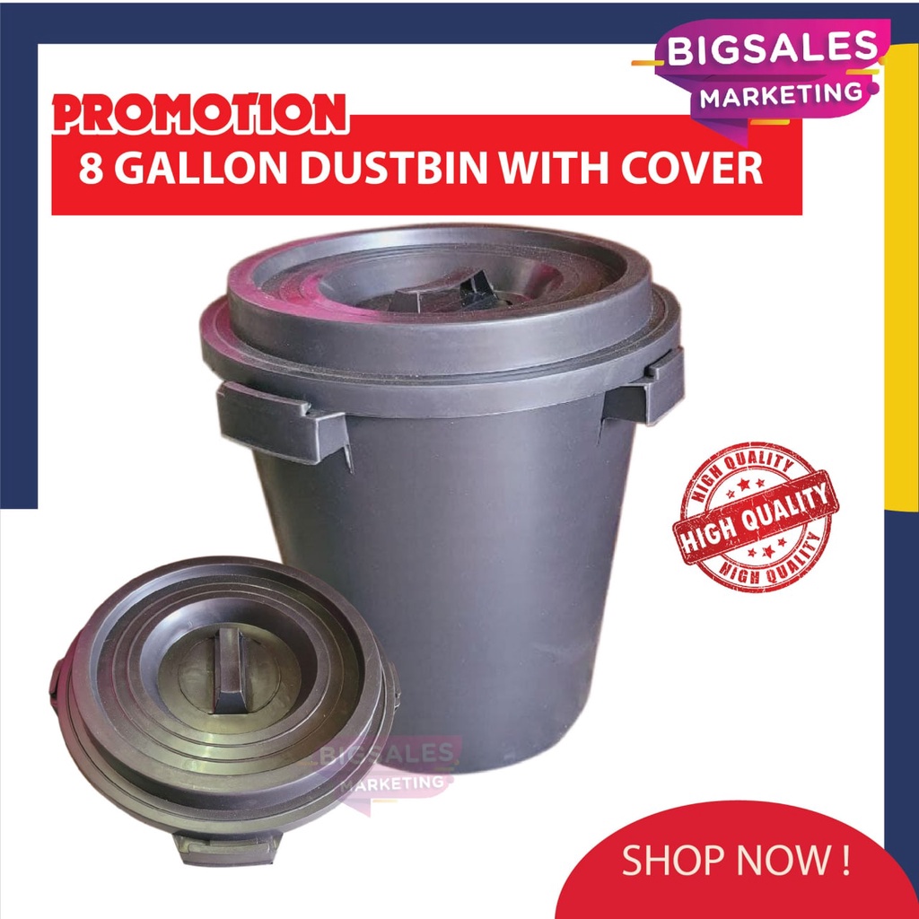 BIGSALES 8 Gallon Plastic Garbage Dustbin Trash Pail With Cover / Tong ...
