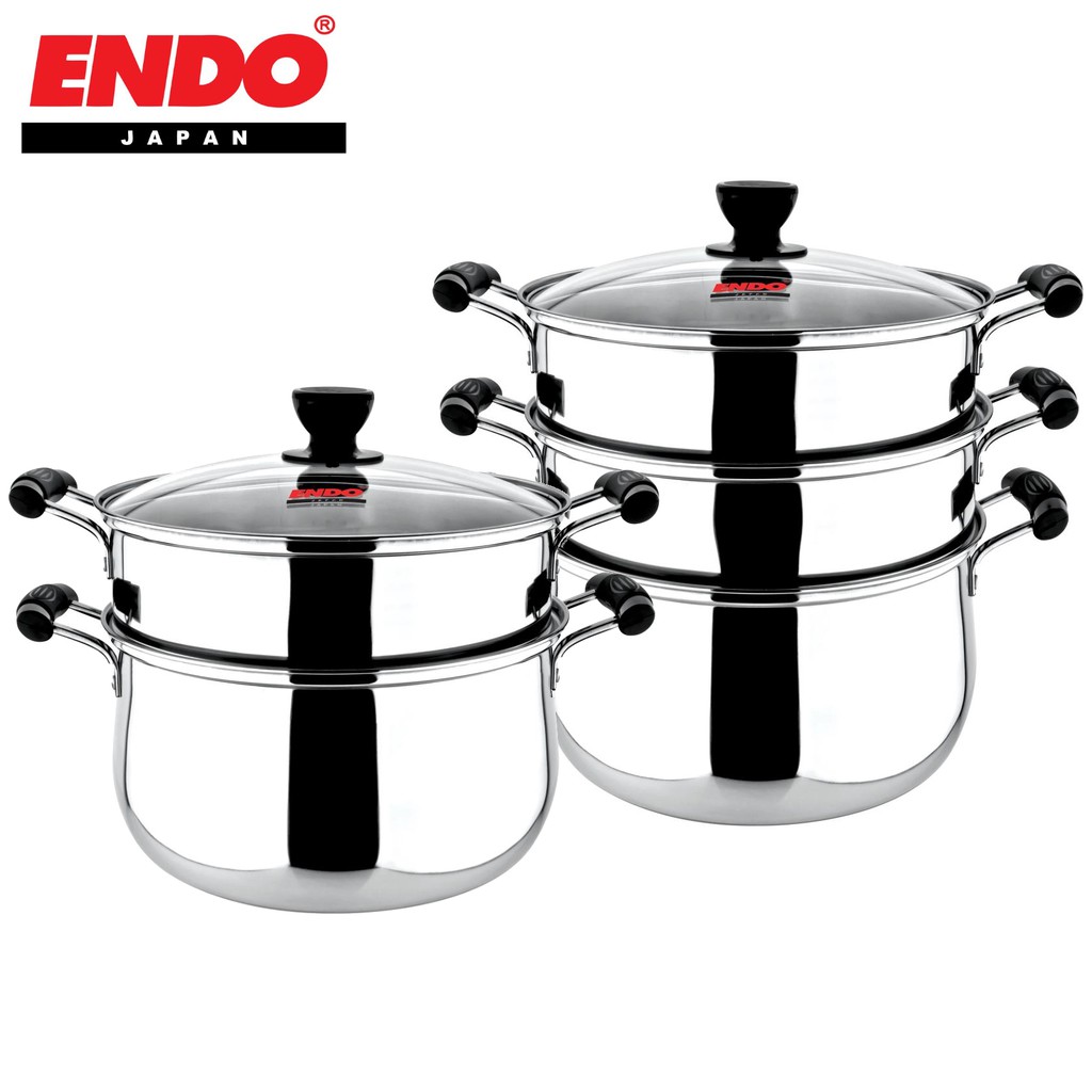 ENDO / Stainless Steel Jumbo Steamer Soup Pot with Lid 2 Tier / 3 Tier ...