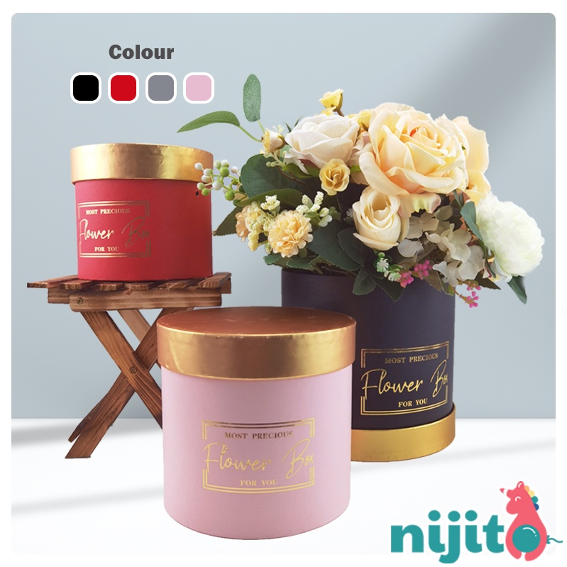 Nijito - Round Shaped Surprise Flower Box Flower Florist Bouquet Box ...