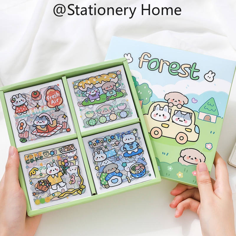 100PCS Animal Outing Sticker Gift Box Cute Cartoon Boxed Sticker DIY ...