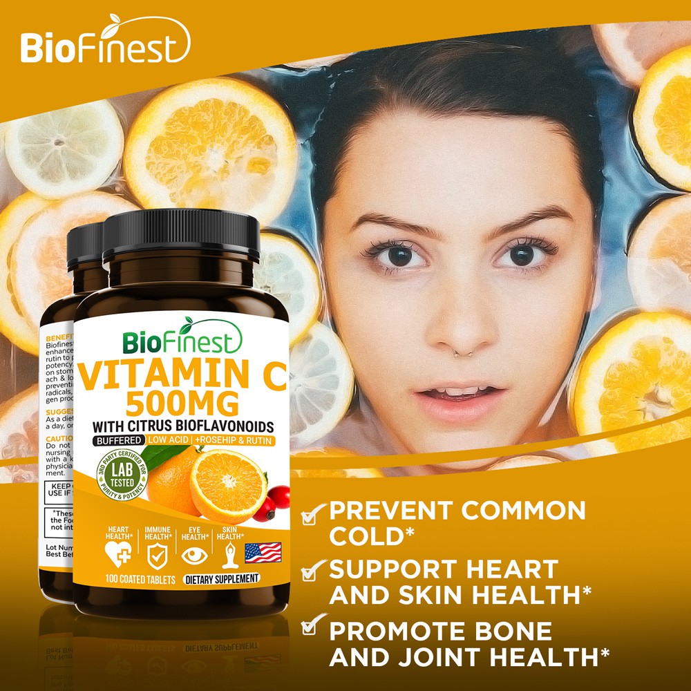Biofinest Buffered Vitamin C 500mg - Antioxidant Bioflavonoid Rosehip ...
