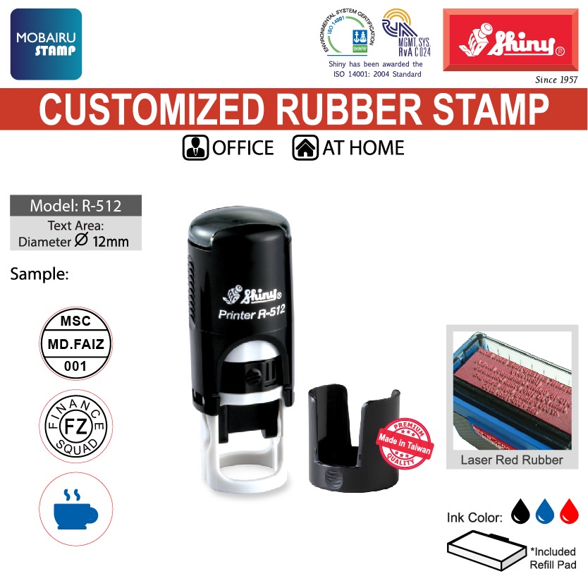 *SAME DAY POS* SHINY Customized Round Rubber Stamps - Self Inking Printer R-517, R-524, R-532 ...