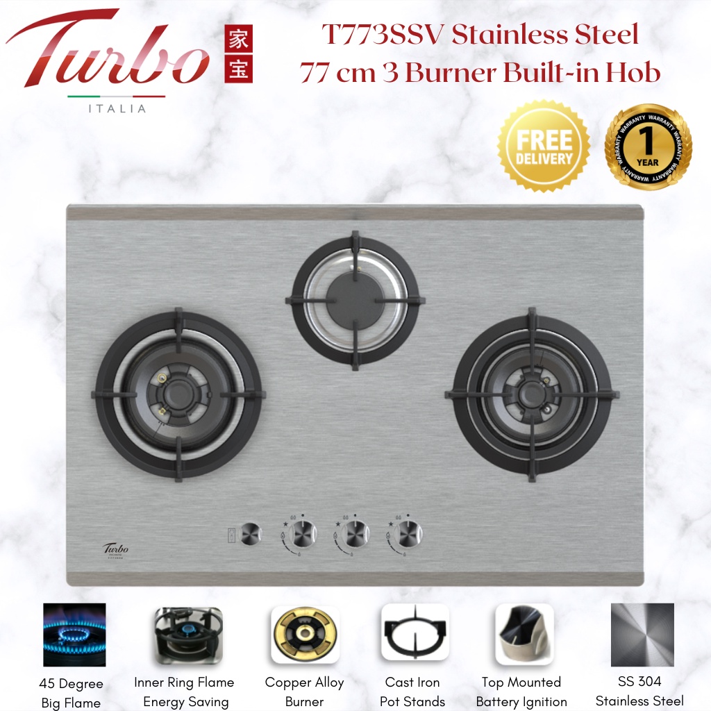 Turbo Italia - Turbo Incanto T773SSV 77cm 3 burners built-in hob | Shopee Singapore