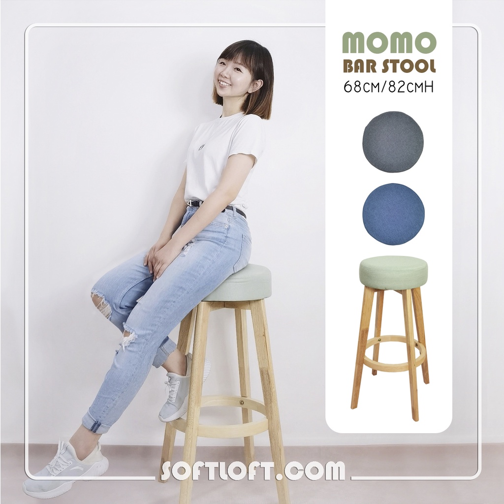 100% Solid Wood 82cm Momo Island Stool Wooden Dinning Bar Counter Cafe Office Home Bench Chair ...