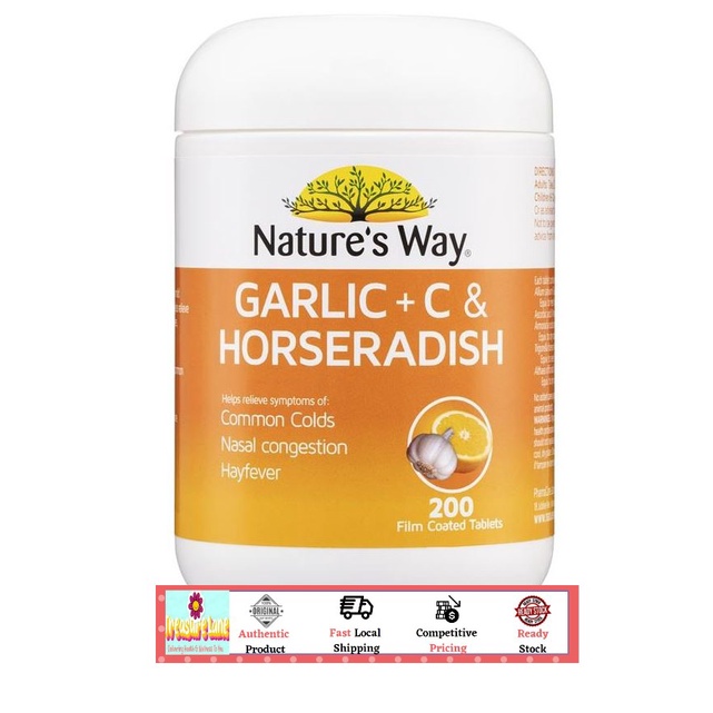 Nature's Way Garlic + C & Horseradish 200 Tablets (Expiry Date Jan 2027 ...