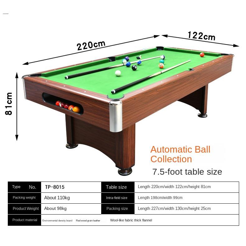 Indoor 7.5-Foot Large Pool Table Antique Pool Table Black Eight Table ...