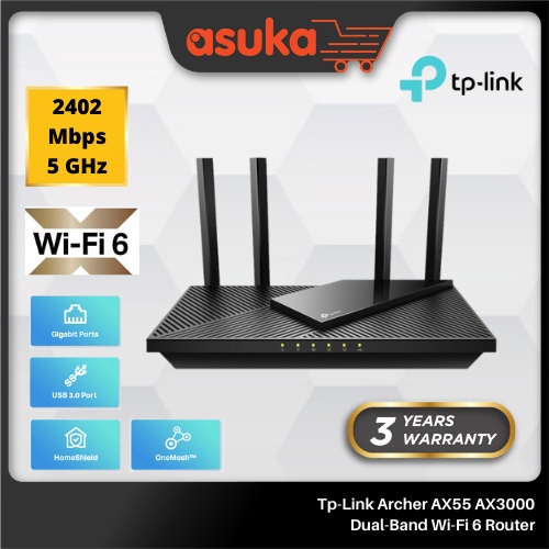Tp-Link Archer AX55 AX3000 Dual-Band Wi-Fi 6 Router (Support Unifi ...
