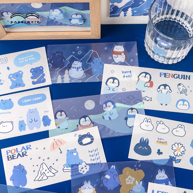 PET Arctic Animals Snow Winter Cute Polar Bear Penguin Sticker for ...