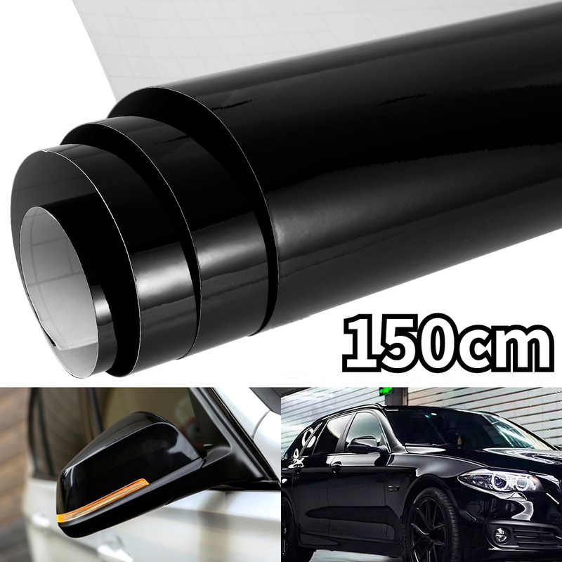 1 Roll 150cm Car Sticker Gloss Black Vinyl Wrap Sticker Decal Bright ...