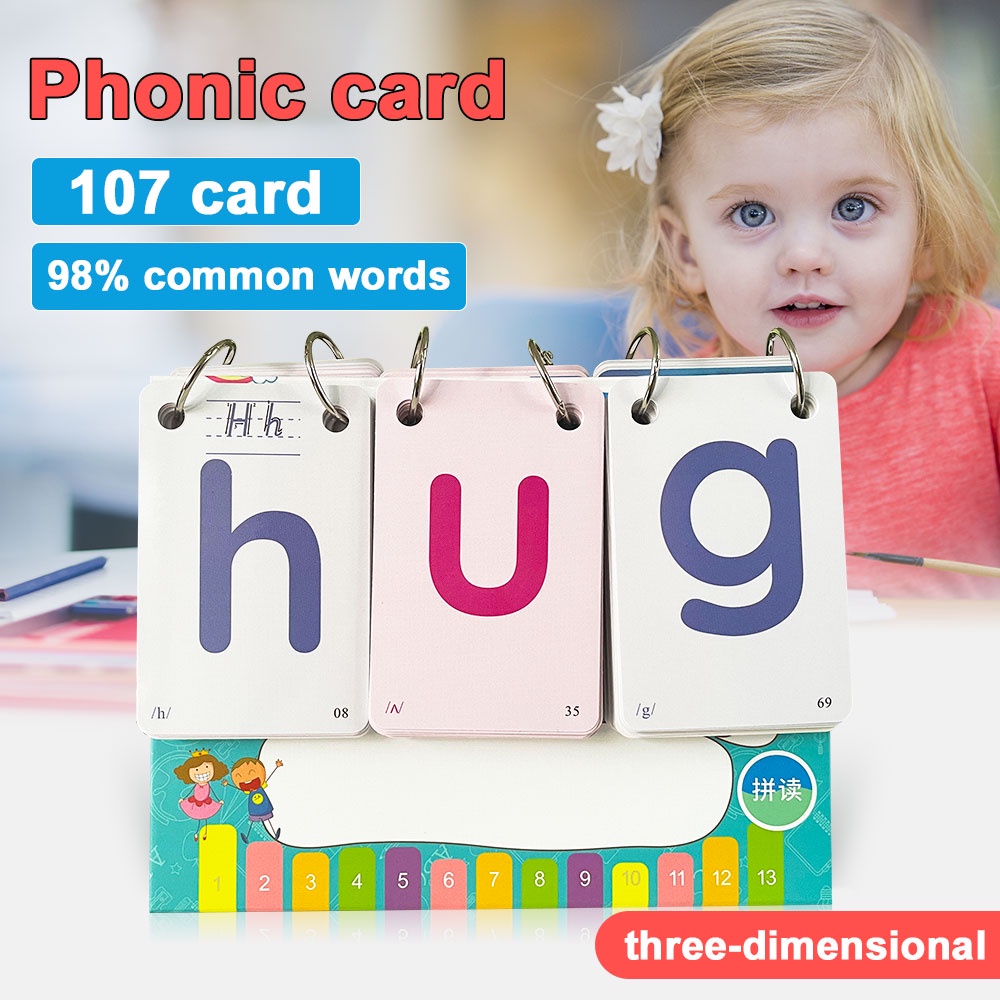 107Pcs/Set English Phonics Words Flash Cards Learning Educational Toys ...