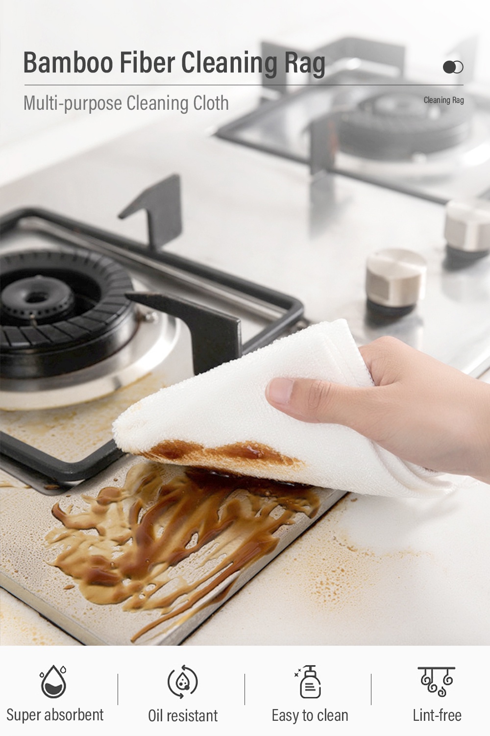 [Bundle of 5]Bamboo Fiber Cleaning Rag Multi-purpose Oil Resistant Dish ...