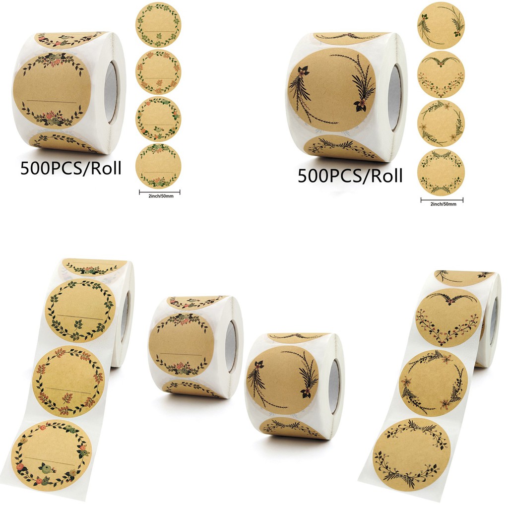 2inch 500pc/Roll Kraft Sticker Handwritten convenience stickers Sealing ...