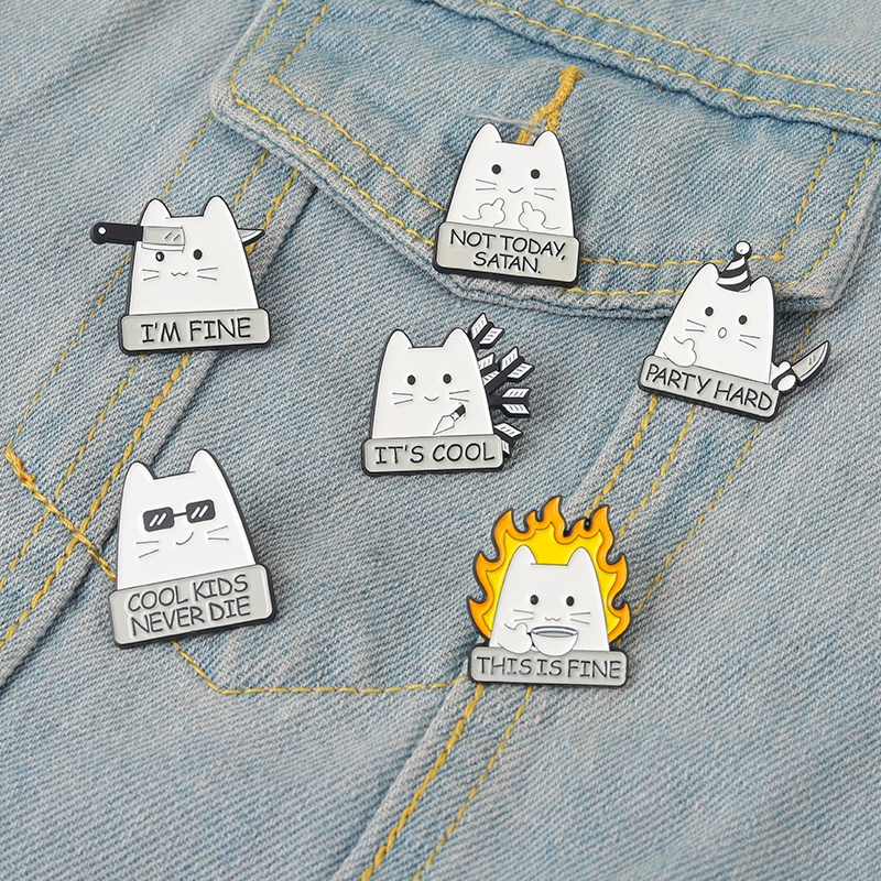 6 Styles Cartoon Funny Cat Lapel Pin Pet Weapon Enamel Brooch Backpack ...