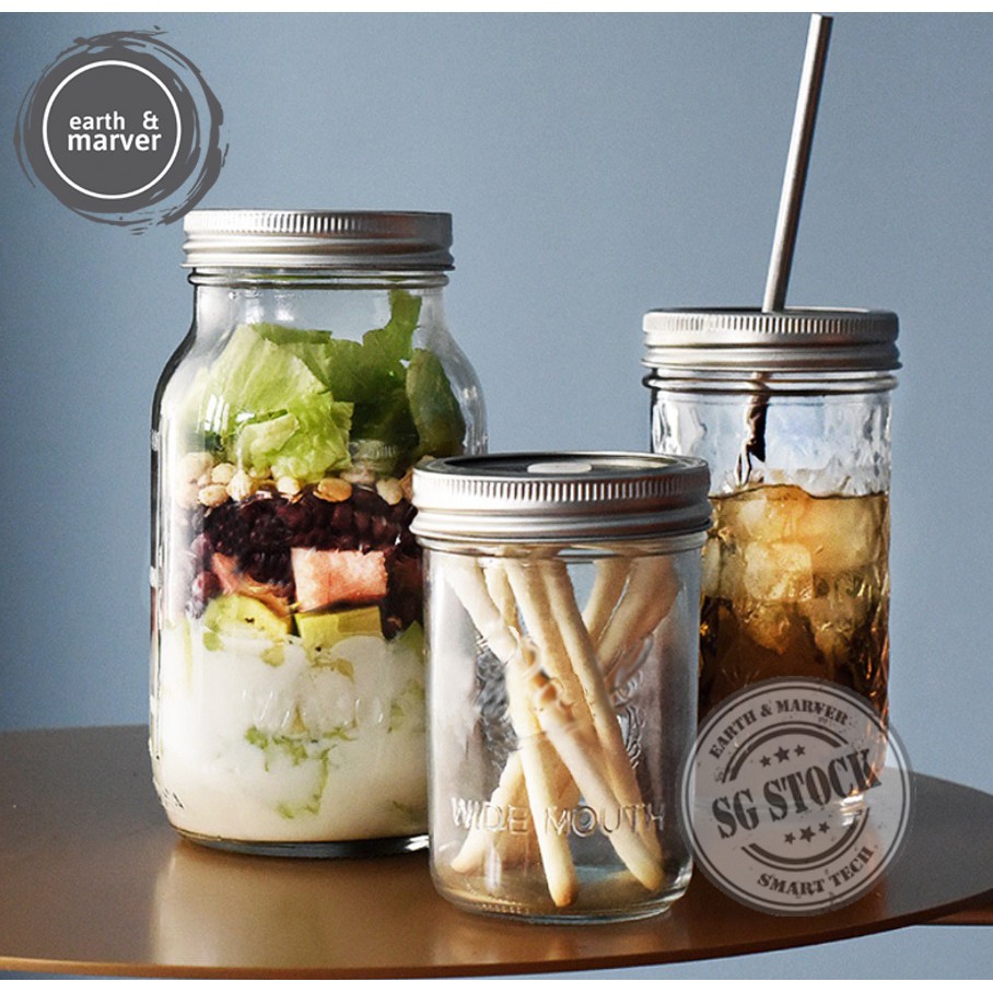 (Local Stock) Glass Jar / Mason Jar /Glass water cup with lid / Juice ...