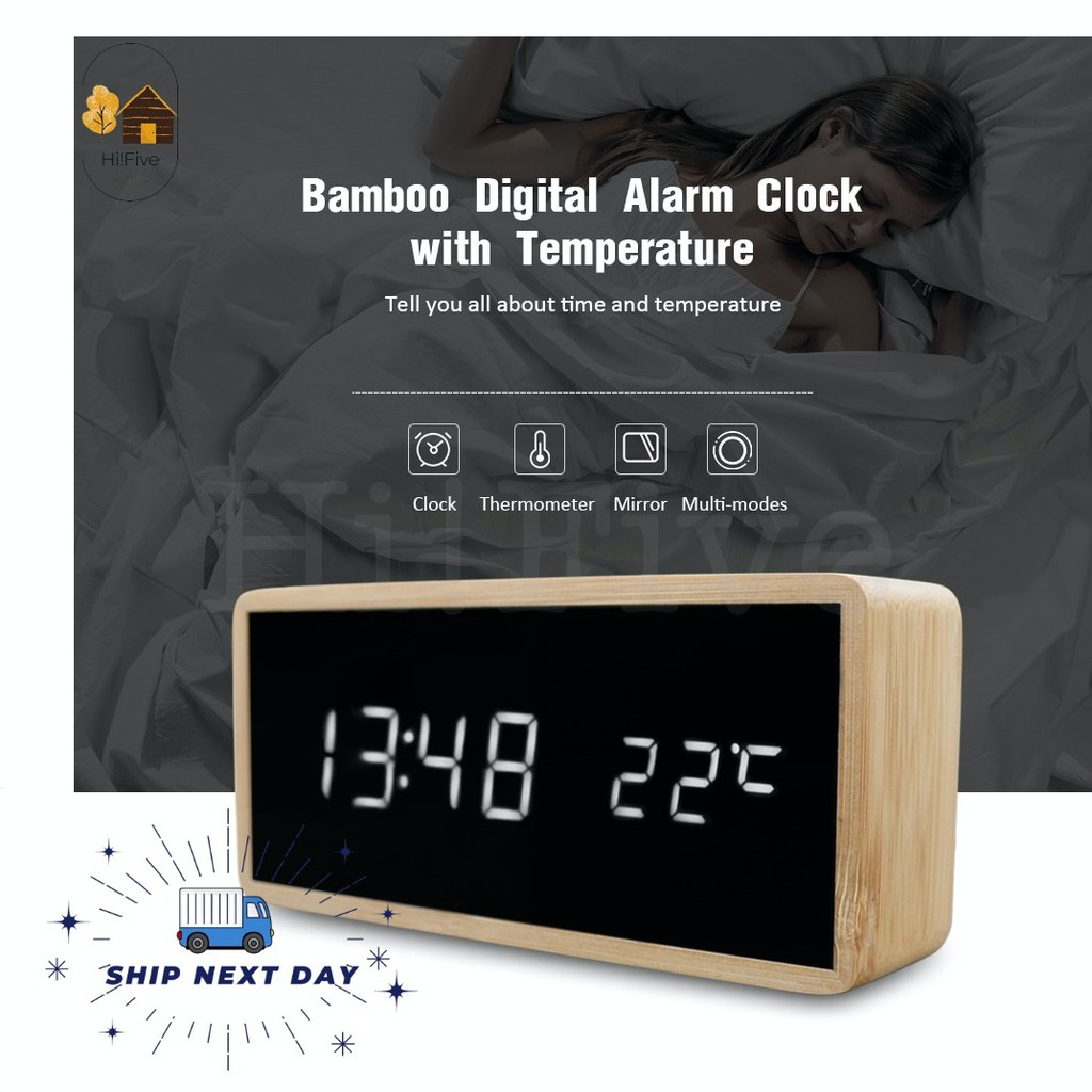 [READY STOCK]Smart Digital Wooden/Bamboo Mirror LED Alarm Clock ...