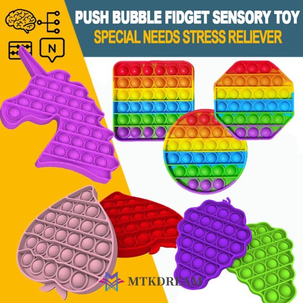 Pop It Rainbow Unicorn Pop Its Round Fruit Shape Fidget Toy Push Bubble ...