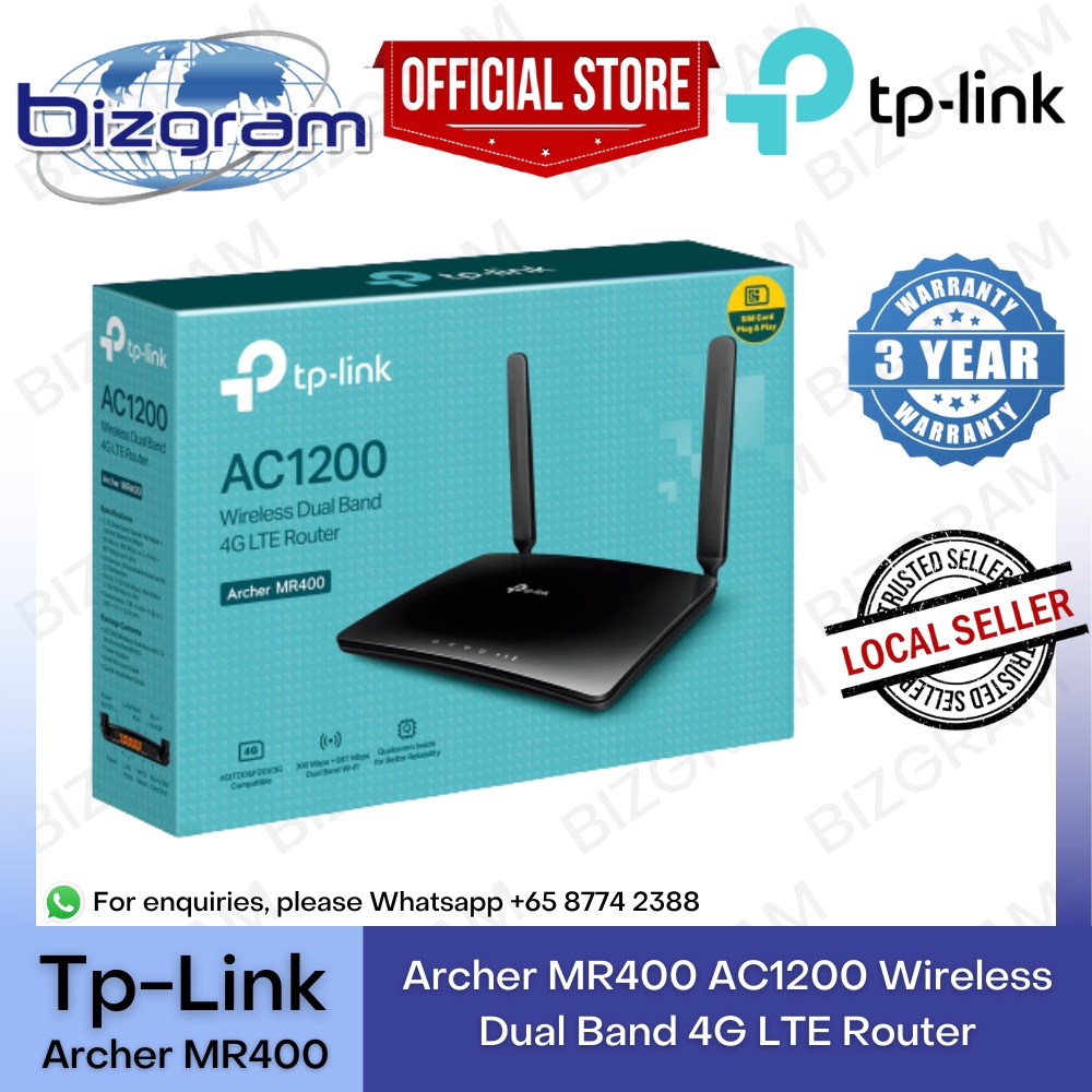 Tp-Link Archer MR400 AC1200 Wireless Dual Band 4G LTE Router (3-Year SG ...