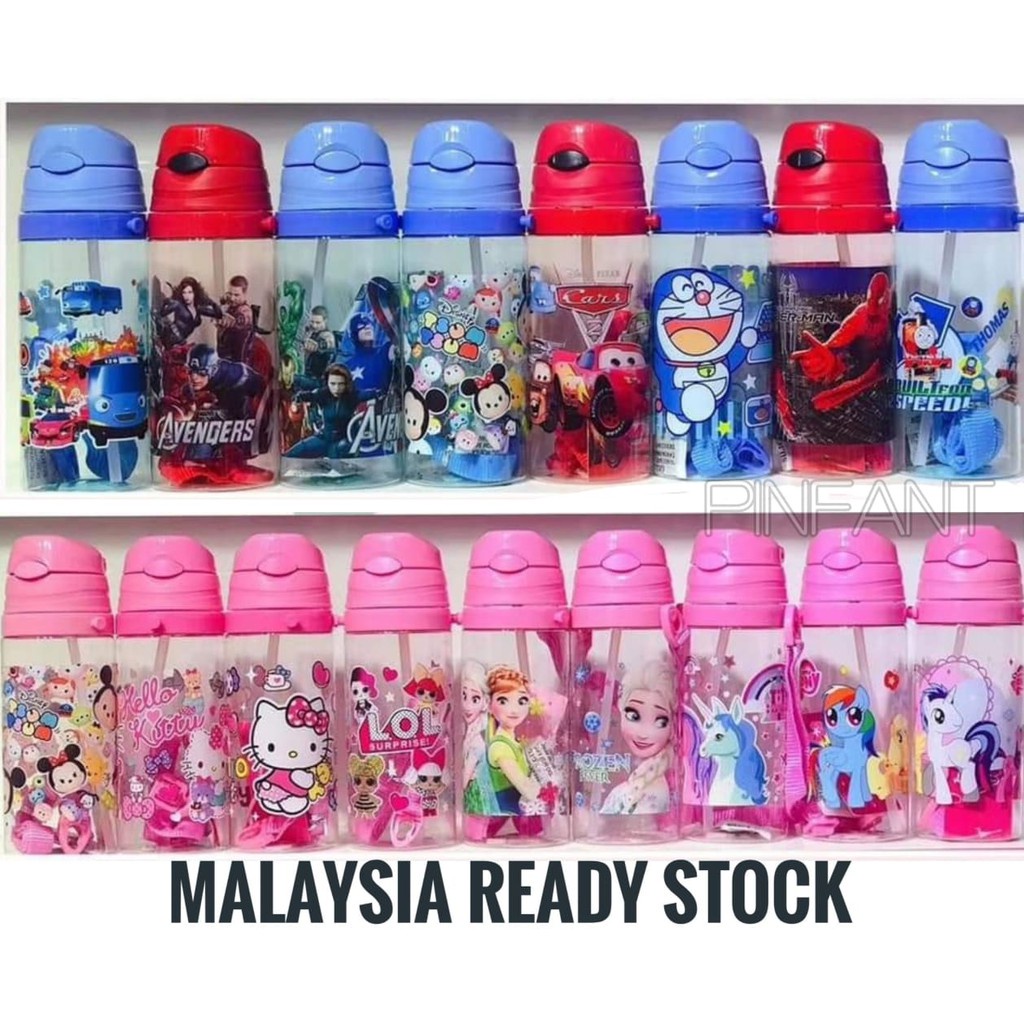 500 ML Botol Air Kanak-kanak Kids Water Bottle With Straw Tali Panjang ...