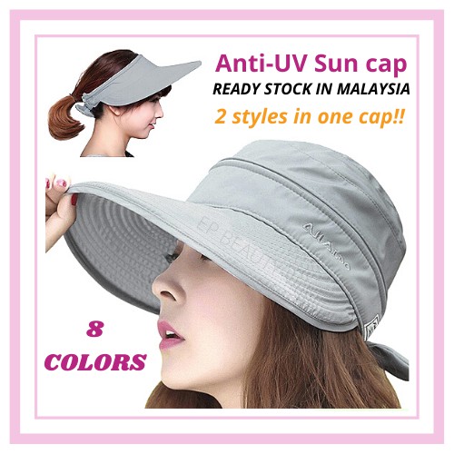Women Ladies Wide Brim Summer Fold Anti-UV Sun Visor cap 防晒帽 | Shopee ...