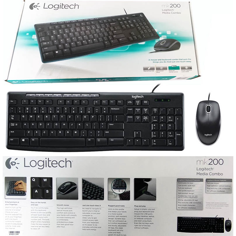 Logitech Mk200 Usb Keyboard And Mouse Media Combo Keys Corded Plug And Play