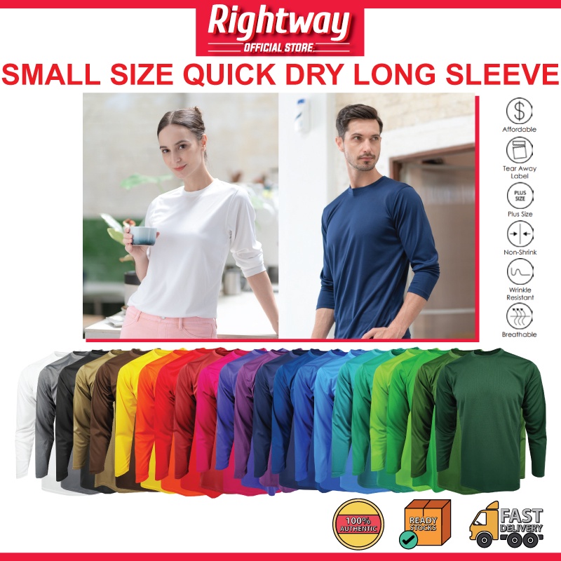 RIGHTWAY Quick Dry Long Sleeve Small Size 2XS XS Unisex Round Neck ...