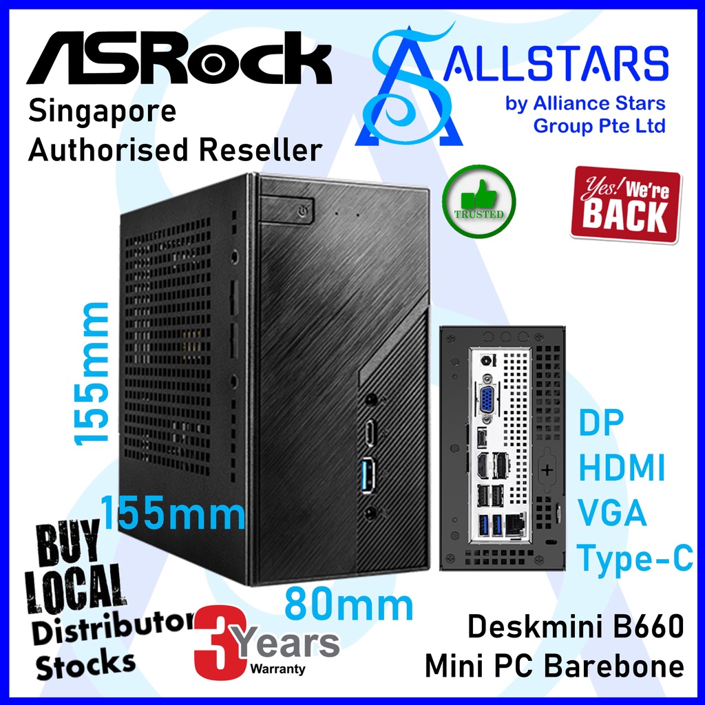ASRock Deskmini B660 (Intel B660) LGA1700 Barebone / 155x155x80mm ...