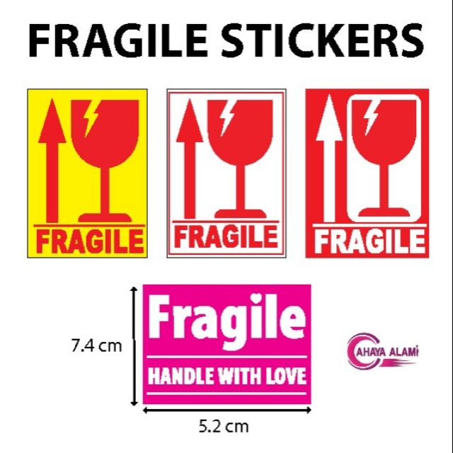 100pcs Fragile Stickers Self Adhesive Yellow Red White Pink Background ...