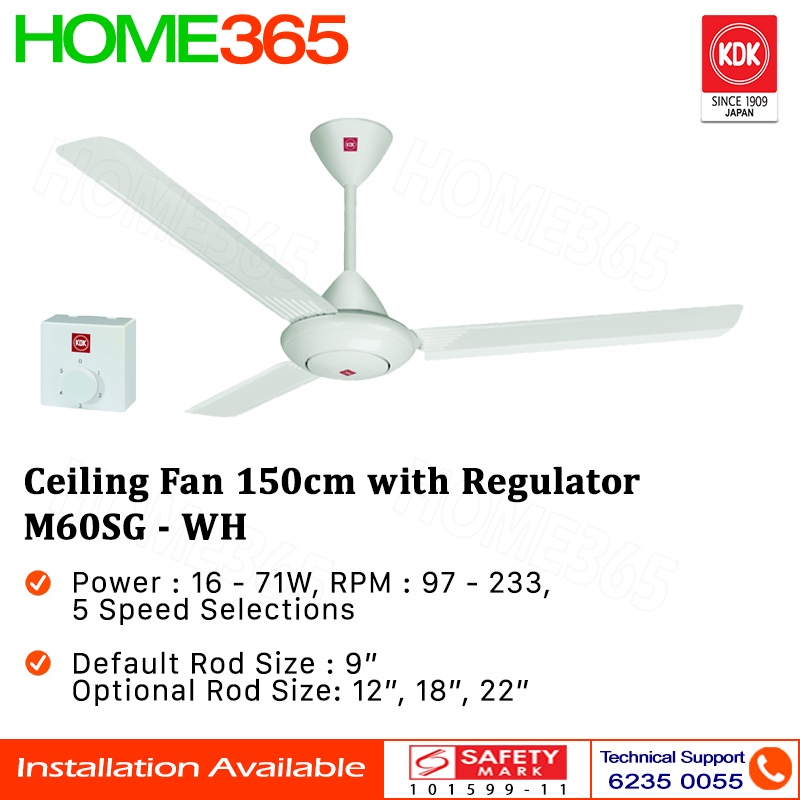 KDK Ceiling Fan 150cm with Regulator M60SG - WH | Shopee Singapore
