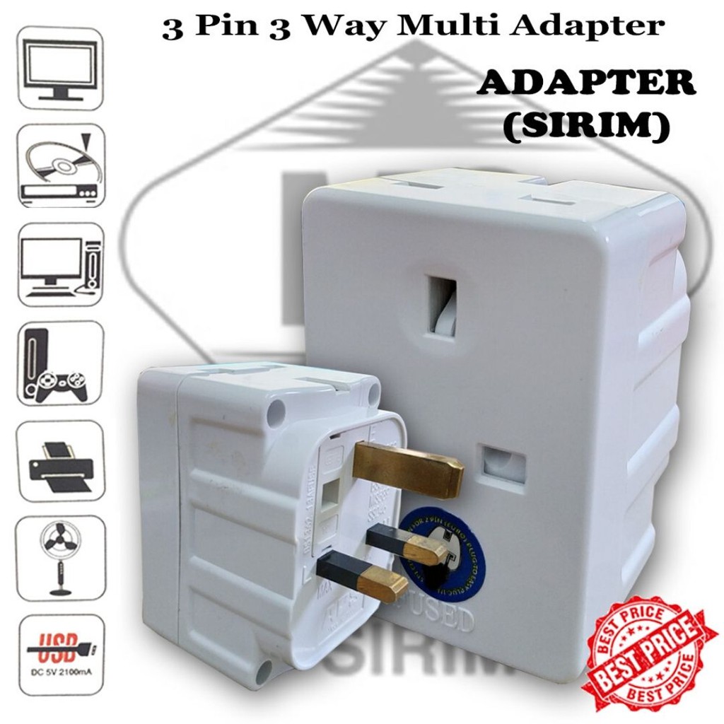 3 Pin 3 Way Multi Adapter (Adapter with Sirim) | Shopee Singapore