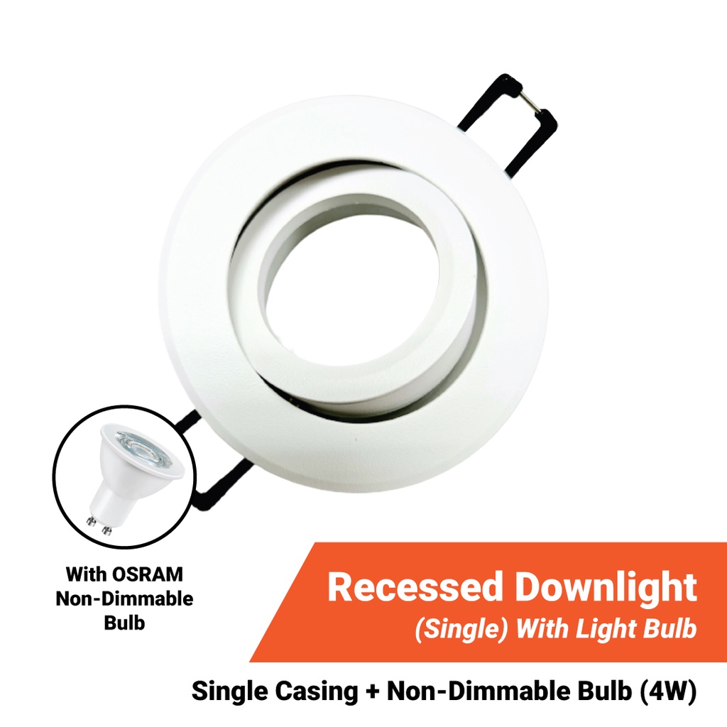 White Round Recessed Downlight Gu10 Fixture + OSRAM 5W GU10 non-dimmable bulb | Shopee Singapore