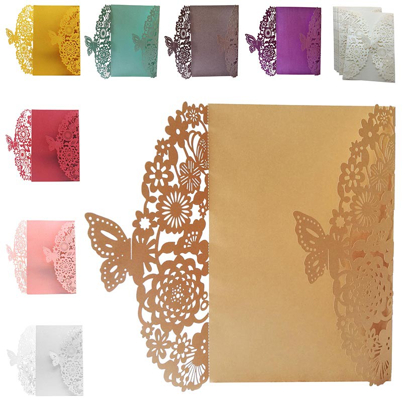 10Pcs/Set Delicate Carved Butterflies Romantic Wedding Party Invitation ...