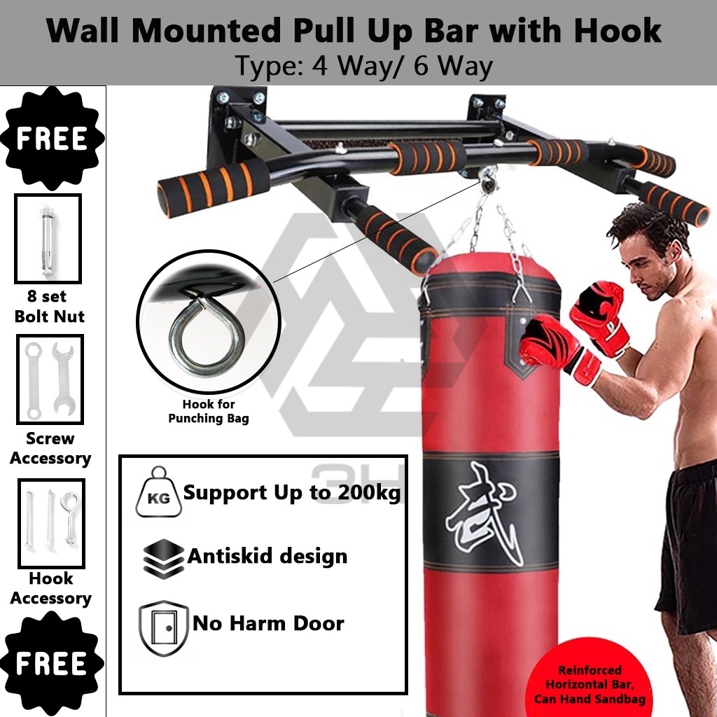 3H Palang Tarik Dinding | Wall Mounted Pull Up/Chin Up Bar C/W Hook ...
