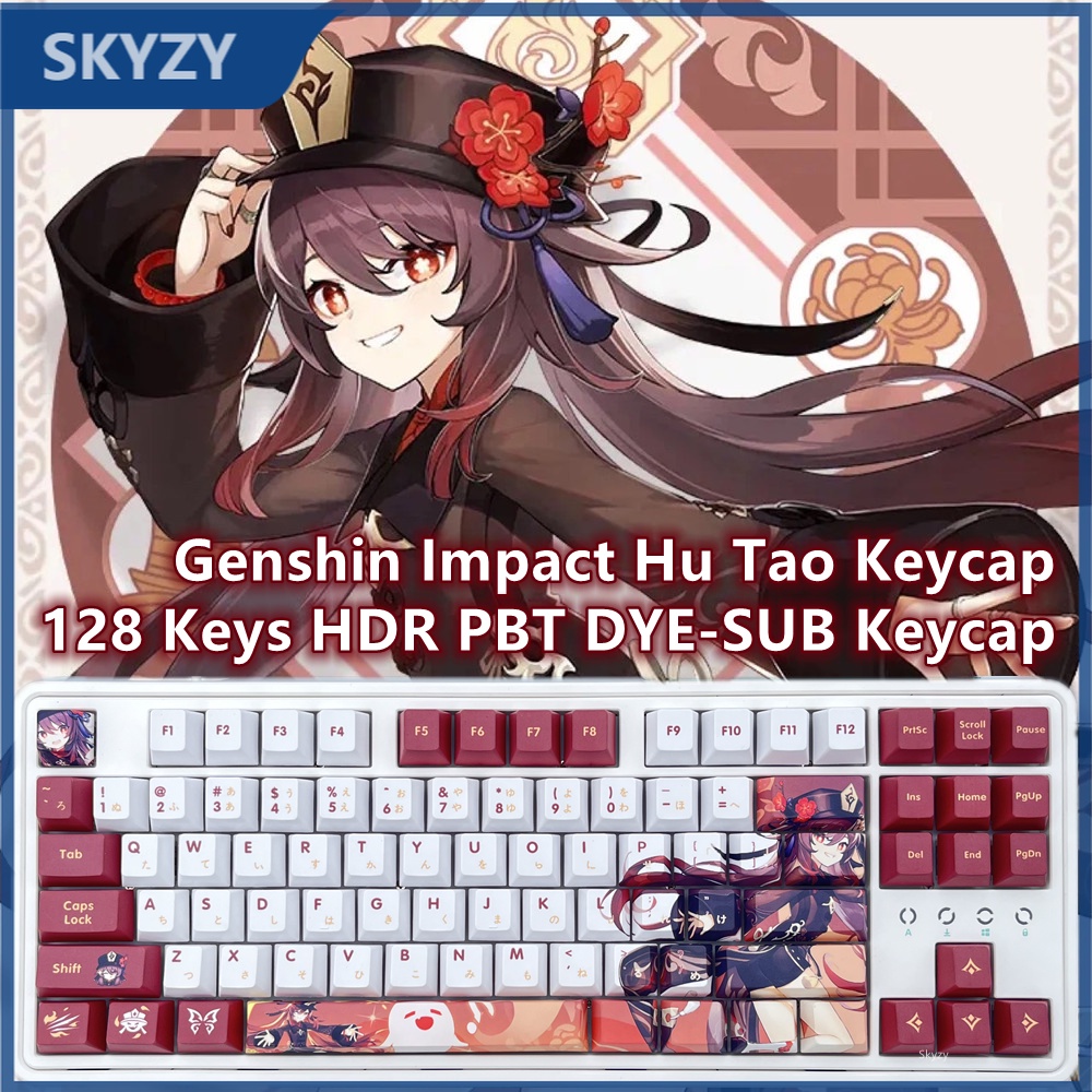 128 Keys Genshin Impact Hu Tao Keycap Cherry Profile Anime PBT Dye Sub ...