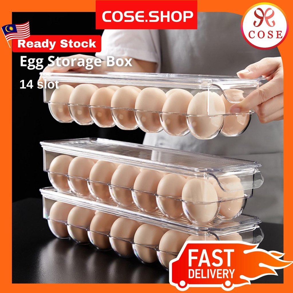 COSE 14 Slot Egg Storage Box Egg Container Stackable Egg Tray Holder ...