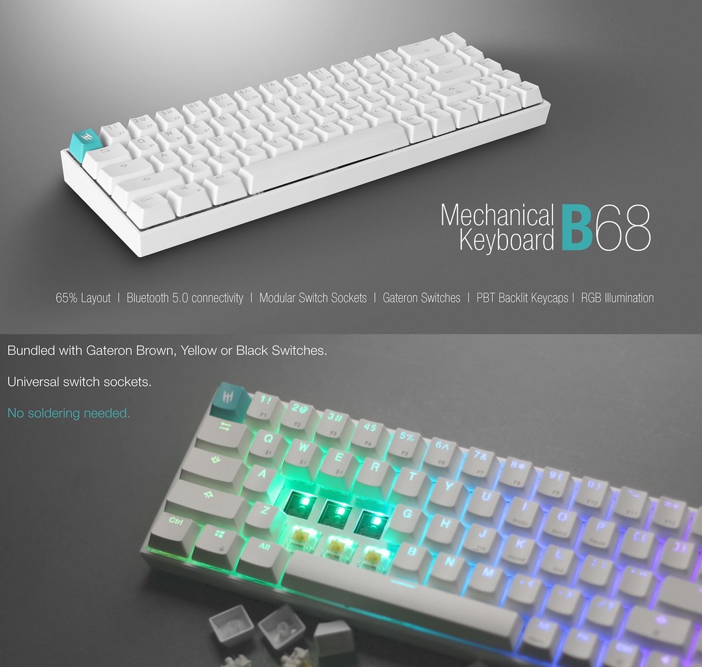 Tecware B68+ and B68 Wireless Mechanical Keyboard- 65% layout, Wired ...