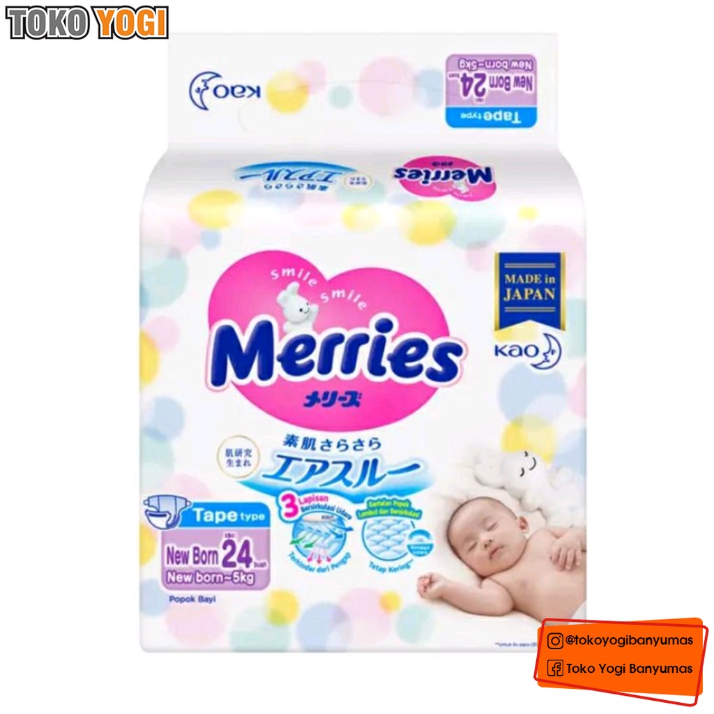 Merries PREMIUM SIZE NEWBORN | Adhesive BABY DIAPERS 24 PCS | Shopee ...