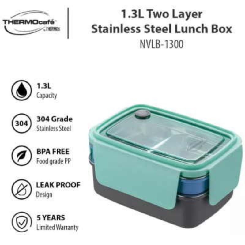 Thermos Two Tier Stainless Steel Lunch Box 1.3Litres (500+800ml ...