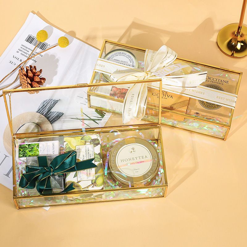 Rectangular Storage Gold Glass Box (Rectangle Glass Delivery Container ...