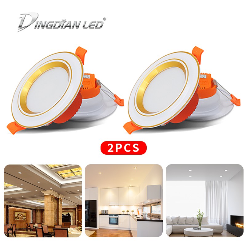 DingDian LED AC220V 2PCS LED Downlight 3 Colors Ceiling Downlight 5W ...