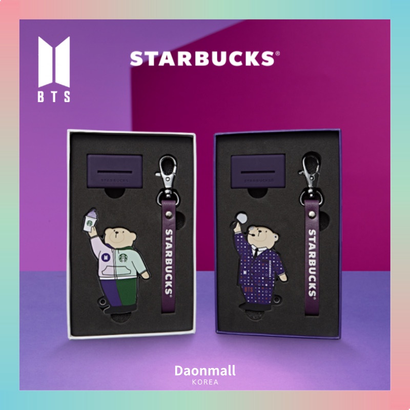 BTS x STARBUCKS Purple Bearista Card Strap Keychain Army Bomb/Cup BTS ...