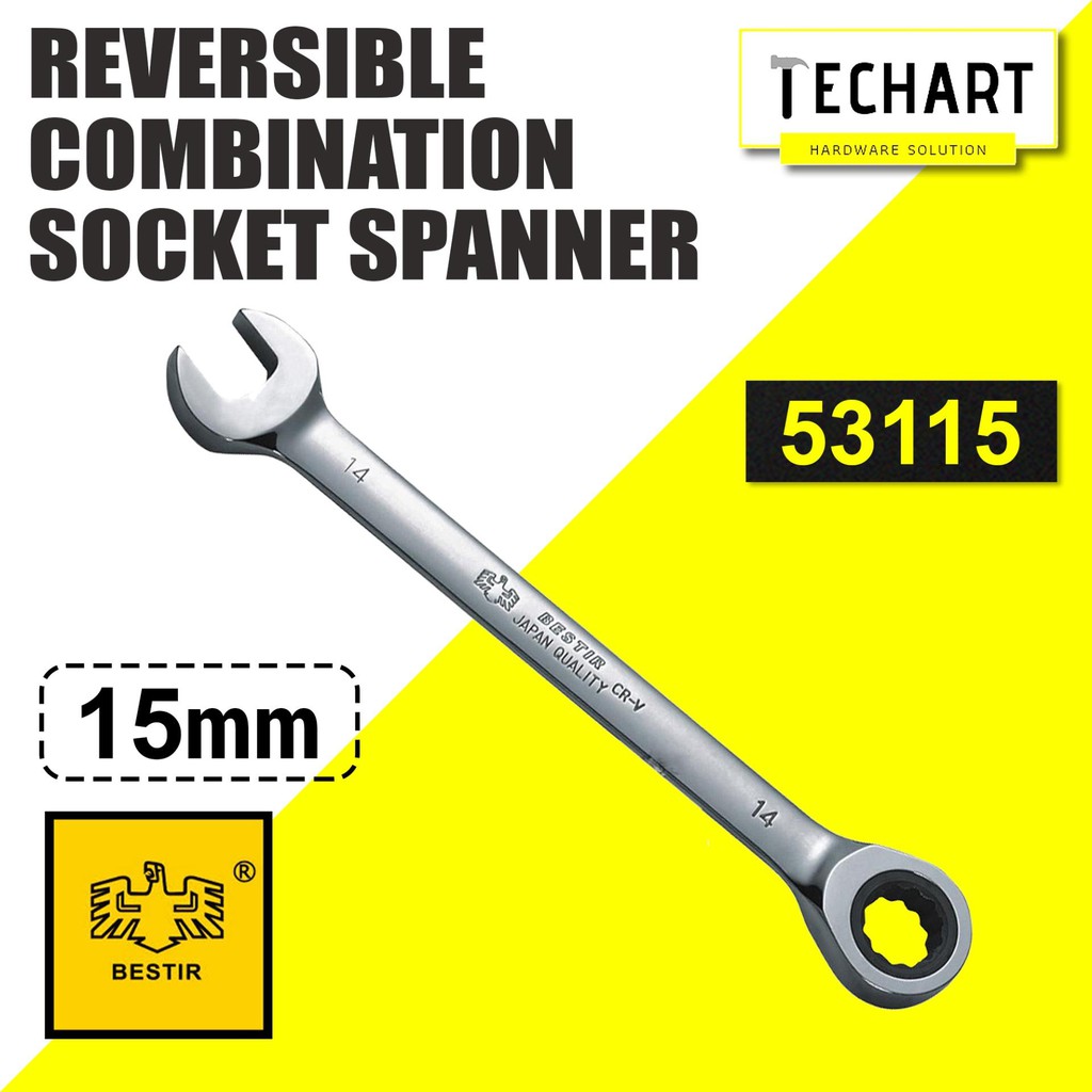BESTIR Reversible Combination Stubby Ratchet Wrench Ratcheting Socket ...