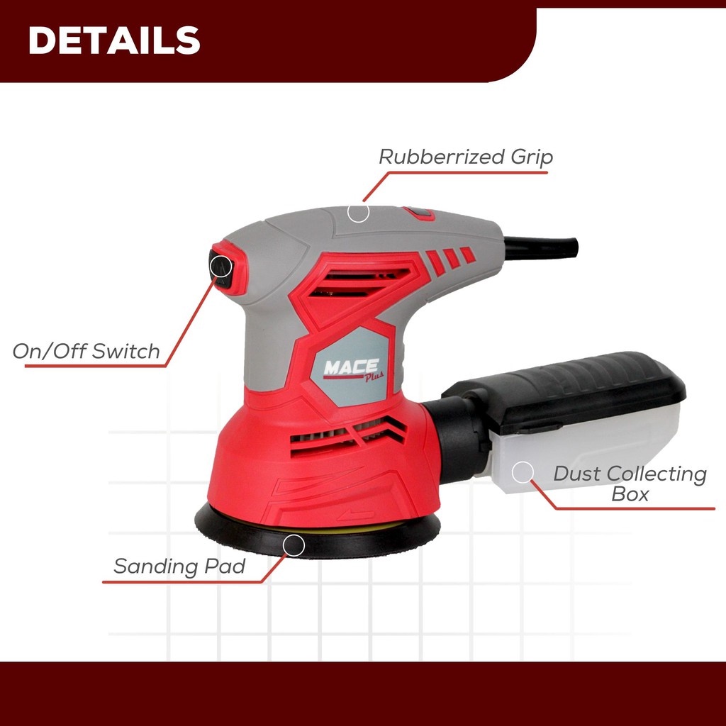 DIYTECH MACE Plus 300W Rotary Sander 125mm Heavy Duty Sanding Tool ...