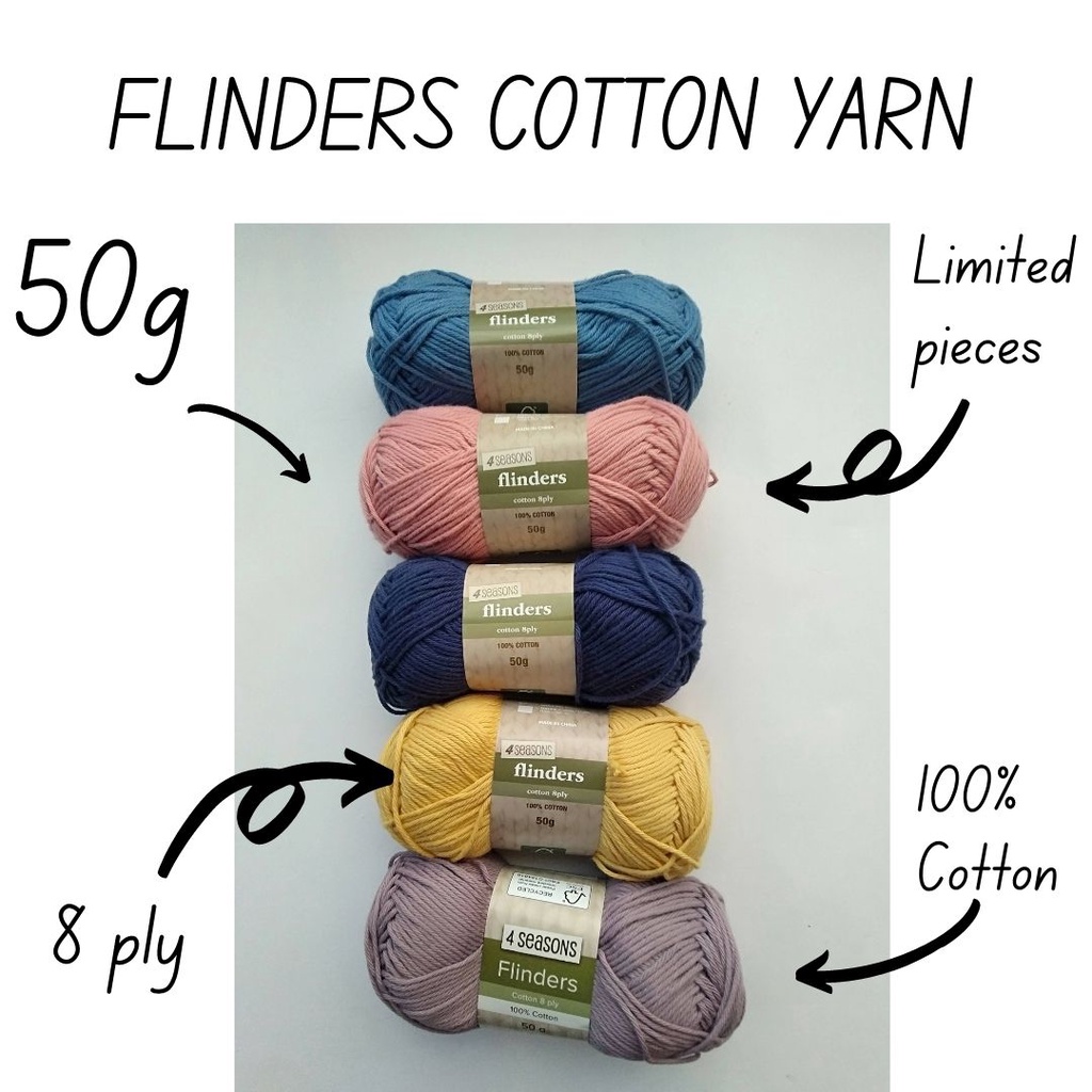 4 Seasons Flinders Cotton 8 ply Crochet /Knitting Yarn 8ply 50g Benang ...