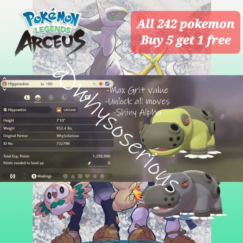 Pokemon Legend of Arceus, Shiny Alpha Hippowdon, Battle ready (Digital ...