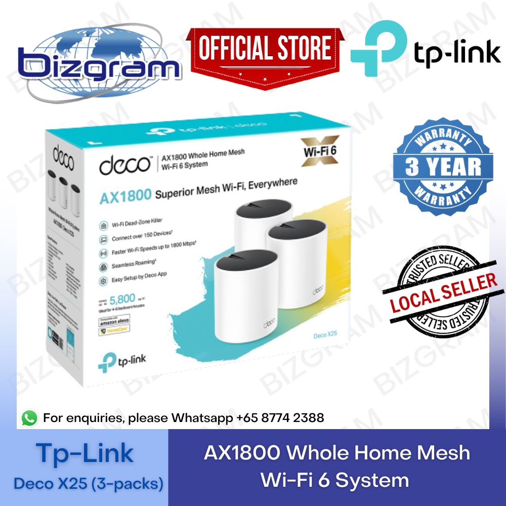 (NEW) Tp-Link Deco X25 (3-packs) AX1800 Whole Home Mesh Wi-Fi 6 System ...