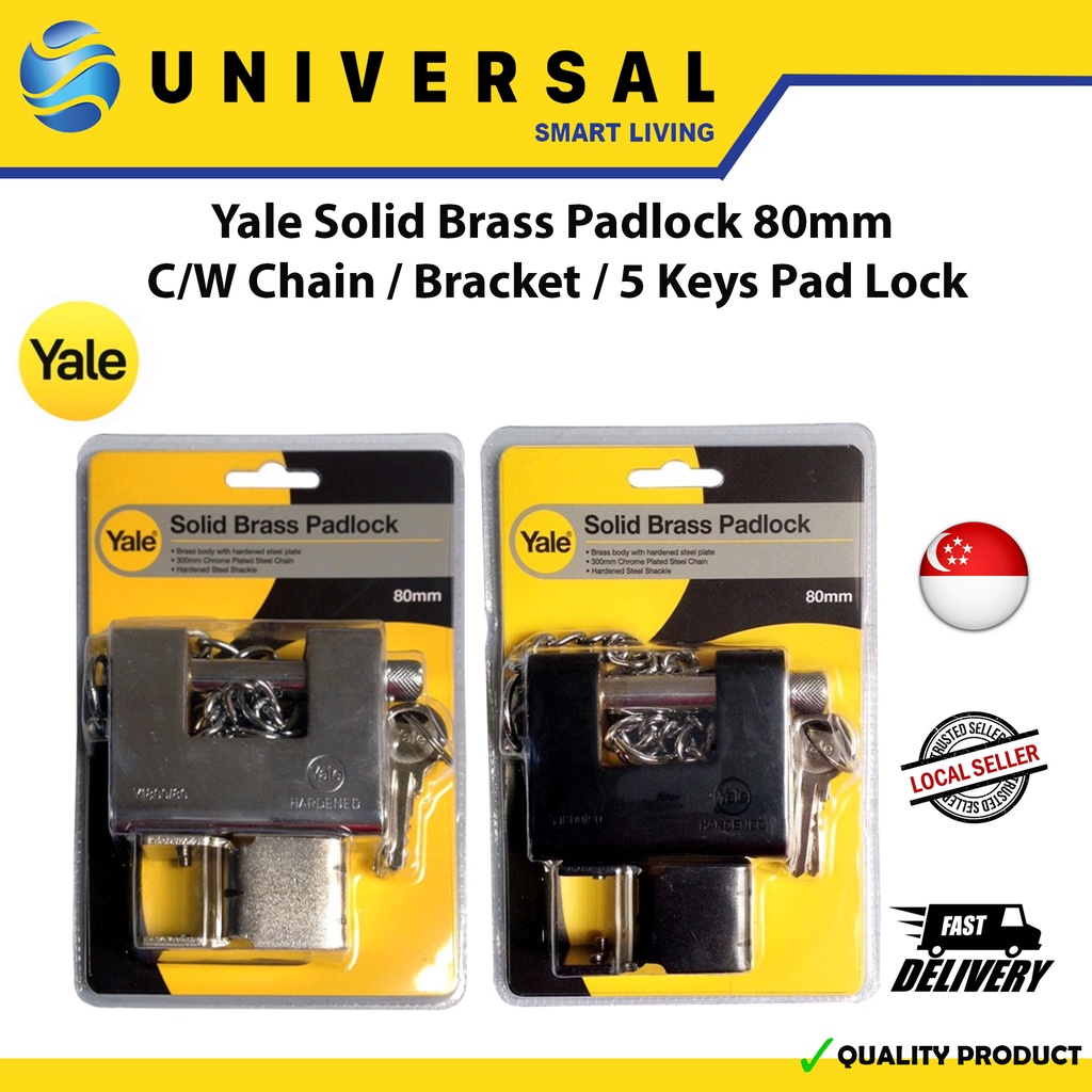 [SG SHOP SELLER] Yale Solid Brass Padlock 80mm C/W ( Chain / Bracket ...