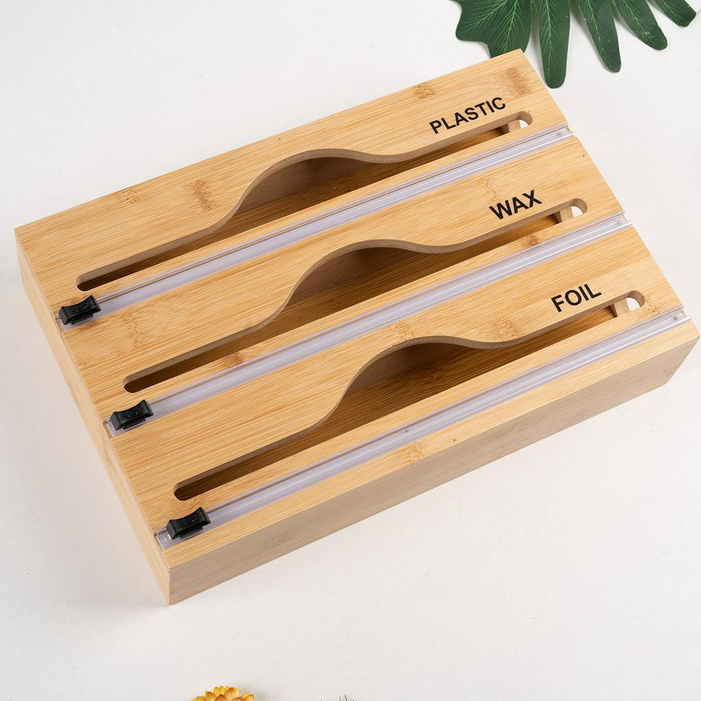 3 in 1/2 in 1 Bamboo Plastic Wrap Cutter Desktop Wall-Mounted Plastic ...