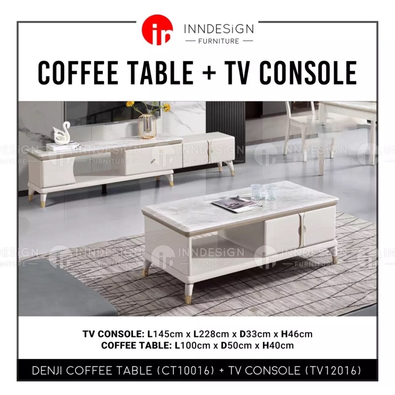 DENJI MARBLE TOP EXTENDABLE TV CONSOLE / COFFEE TABLE (Free ...
