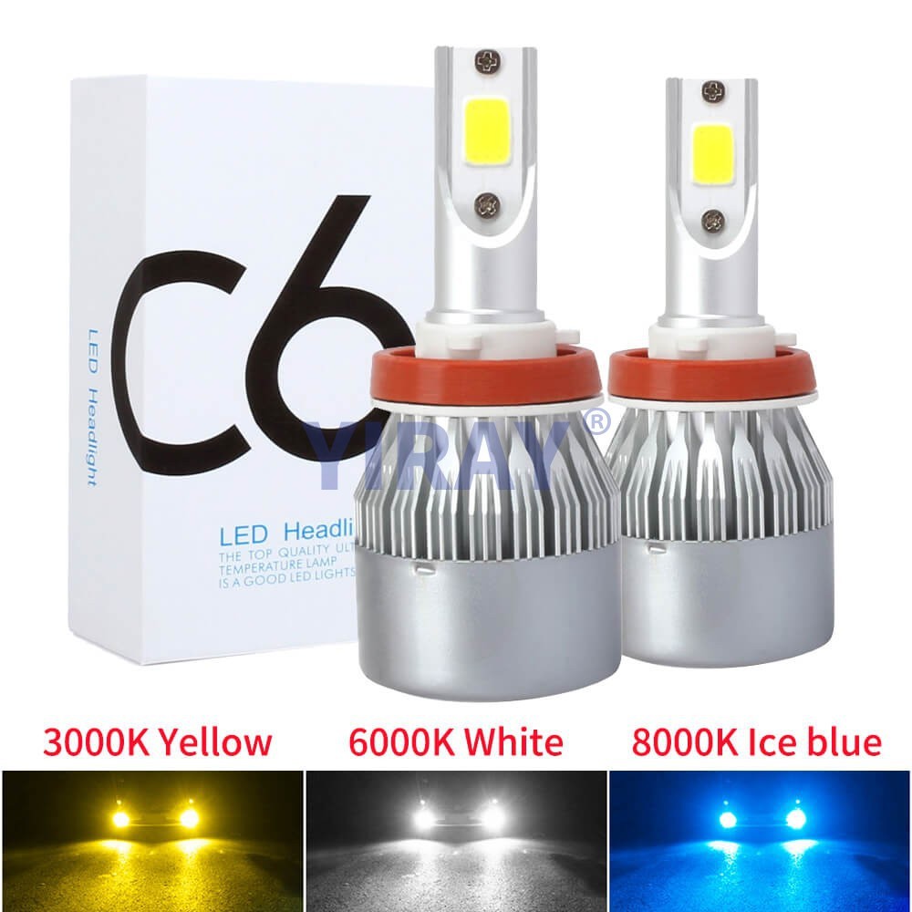【2PCS】Original C6 LED H4 H7 H11 COB Car Headlight Bulbs H1 H13 H3 9005 ...