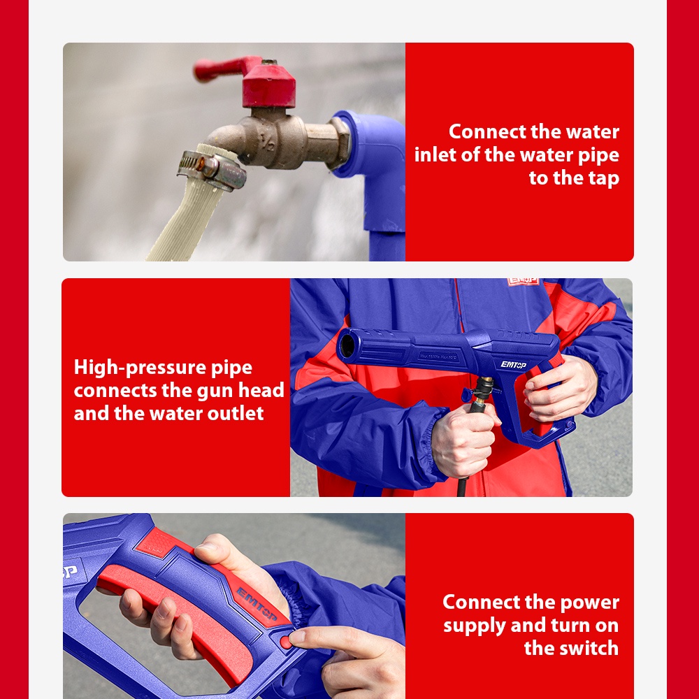 EMTOP 1400W High Pressure Washer With 1 Set Water Spray Gun,5m High Pressure Hose ,Cleans Cars ...